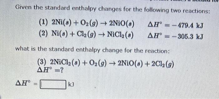 Solved Given the standard enthalpy changes for the following | Chegg.com
