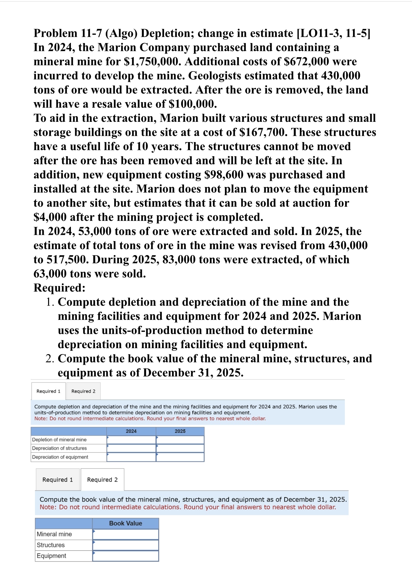 Solved Problem 11-7 (Algo) ﻿Depletion; change in estimate | Chegg.com