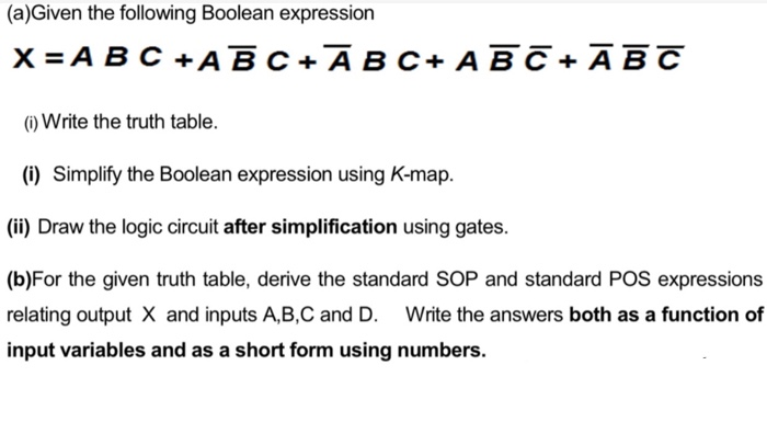 Solved (a)Given the following Boolean expression X = A B C + | Chegg.com