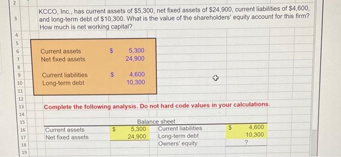 Solved Kcco Inc Has Current Assets Of 5300 Net Fixed 