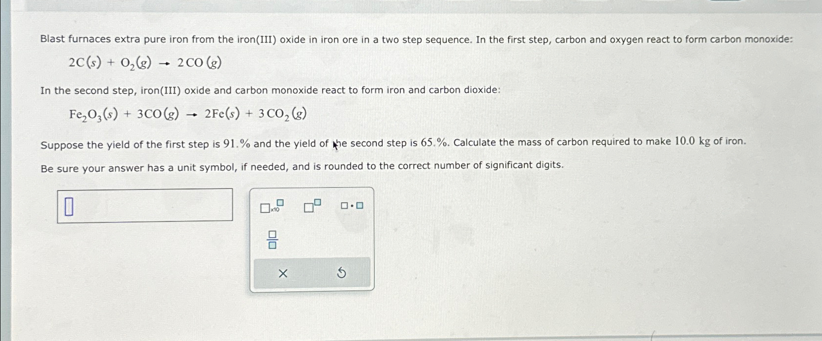 Solved Blast furnaces extra pure iron from the iron(III) | Chegg.com