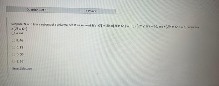Solved Suppose H and G are subsets of a universal set. If we | Chegg.com