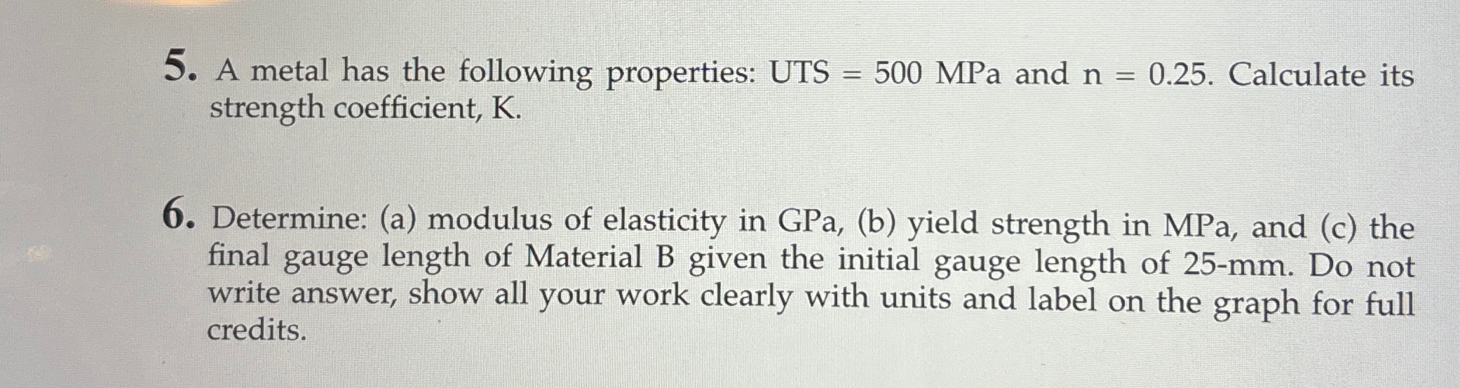 Solved A metal has the following properties: UTS =500MPa and | Chegg.com
