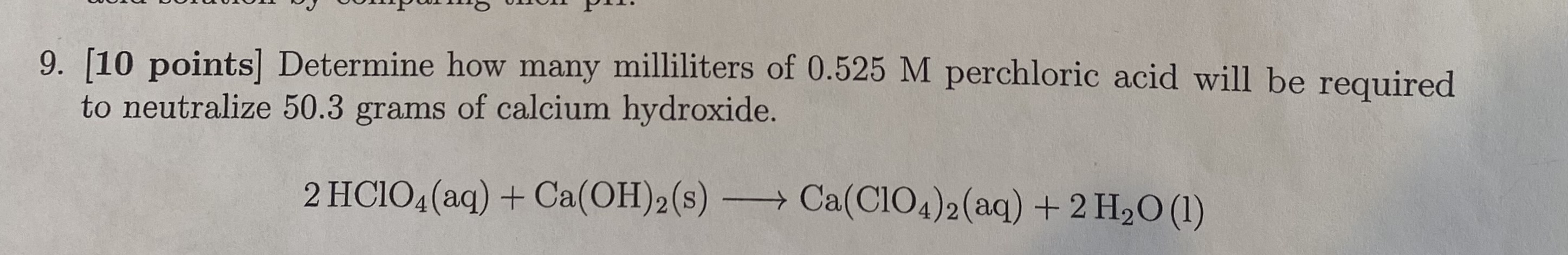 Solved Determine how many milliliters of 0.525M ﻿perchloric | Chegg.com