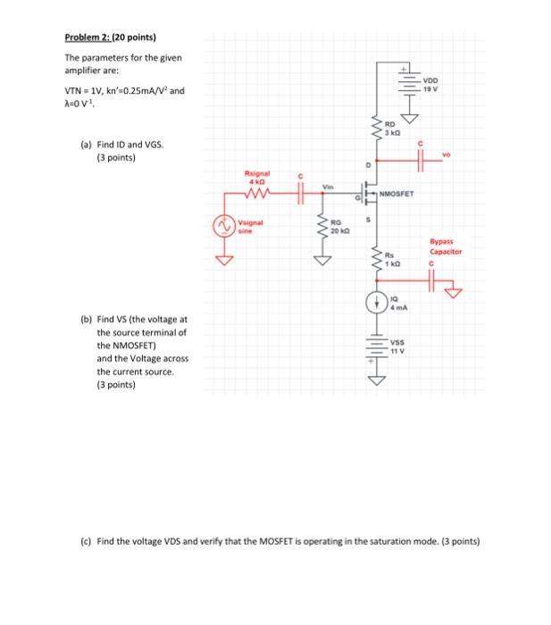 Solved VTN =1 V,kn=0.25 mA/V2 and λ=0 V−1. (a) Find ID and | Chegg.com