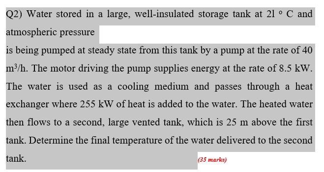 Solved Q2) Water stored in a large, well-insulated storage | Chegg.com