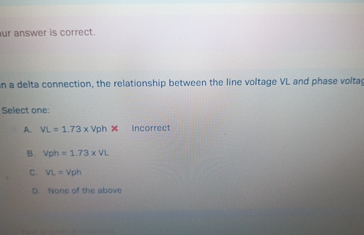 Solved ur answer is correct.n a delta connection, the | Chegg.com