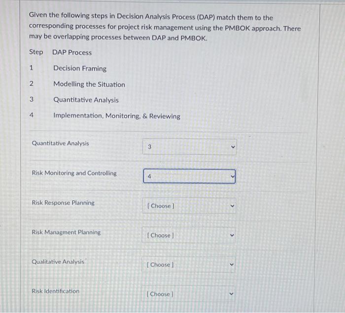 Solved Given the following steps in Decision Analysis | Chegg.com