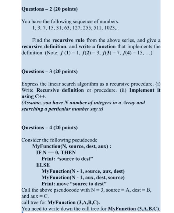 Solved Questions - 2 (20 points) You have the following | Chegg.com