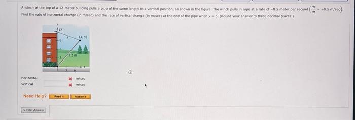 Solved A winch at the top of a 12 m building pools, a pipe | Chegg.com