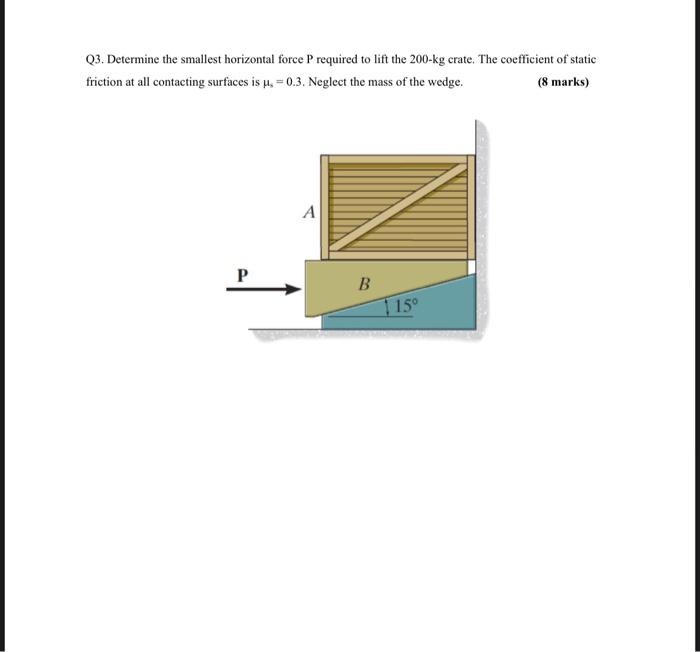 Solved Q3. Determine the smallest horizontal force P | Chegg.com