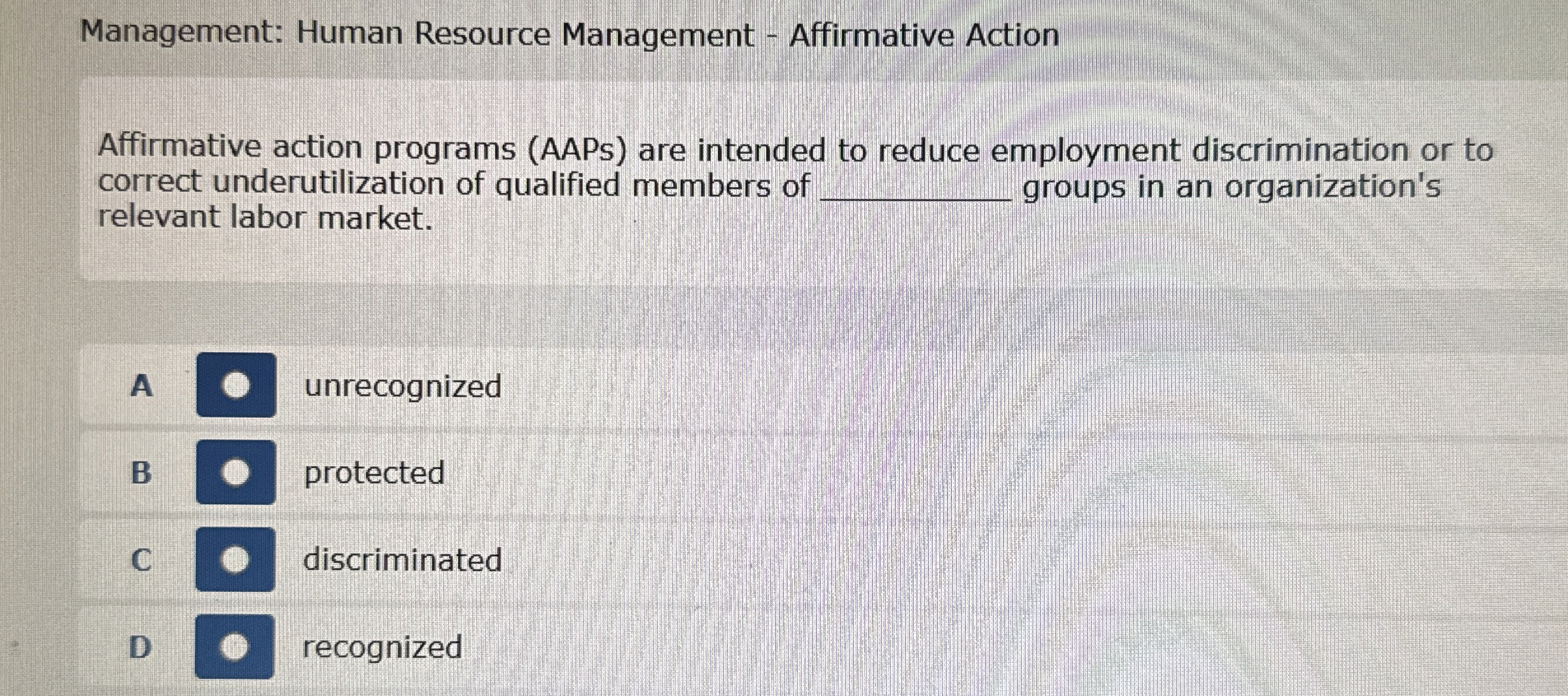 Solved Management: Human Resource Management - ﻿Affirmative | Chegg.com
