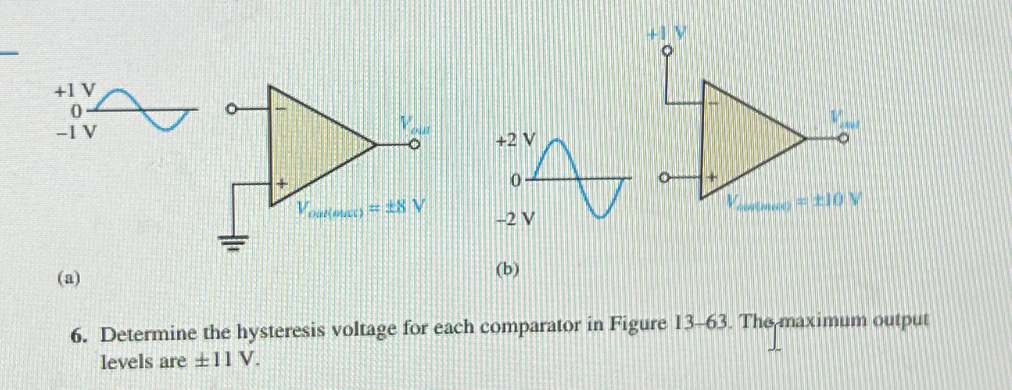 Solved (a)(b)6. ﻿Determine the hysteresis voltage for each | Chegg.com