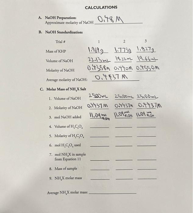 Solved A. NaOH Preparation: Approximate molarity of NaOH | Chegg.com