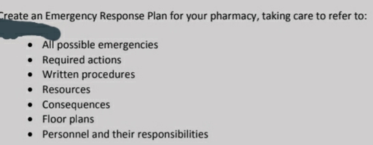 Solved Create an Emergency Response Plan for your pharmacy, | Chegg.com