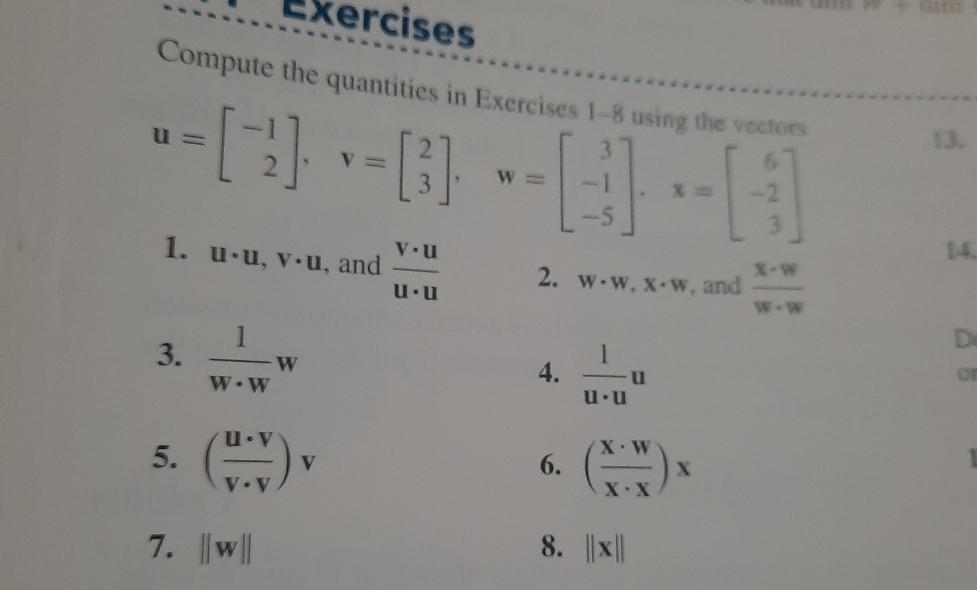 Solved Compute the quantities in Exercises 1-8 ﻿using the | Chegg.com