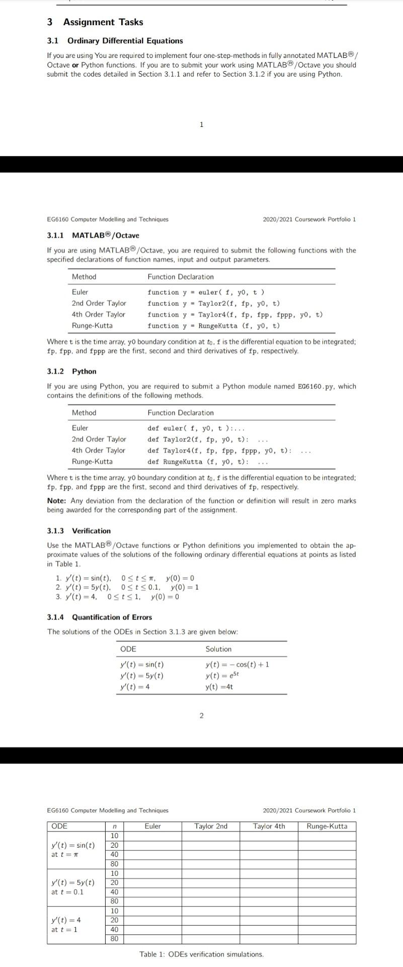 Solved Using Matlab/python for Ordinary differential | Chegg.com