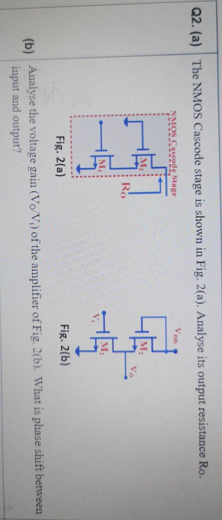Solved Q2. (a) The NMOS Cascode stage is shown in Fig. 2(a). | Chegg.com