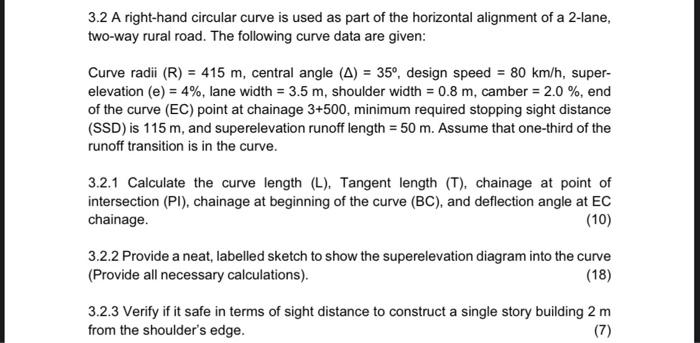 Solved 3.2 A right-hand circular curve is used as part of | Chegg.com