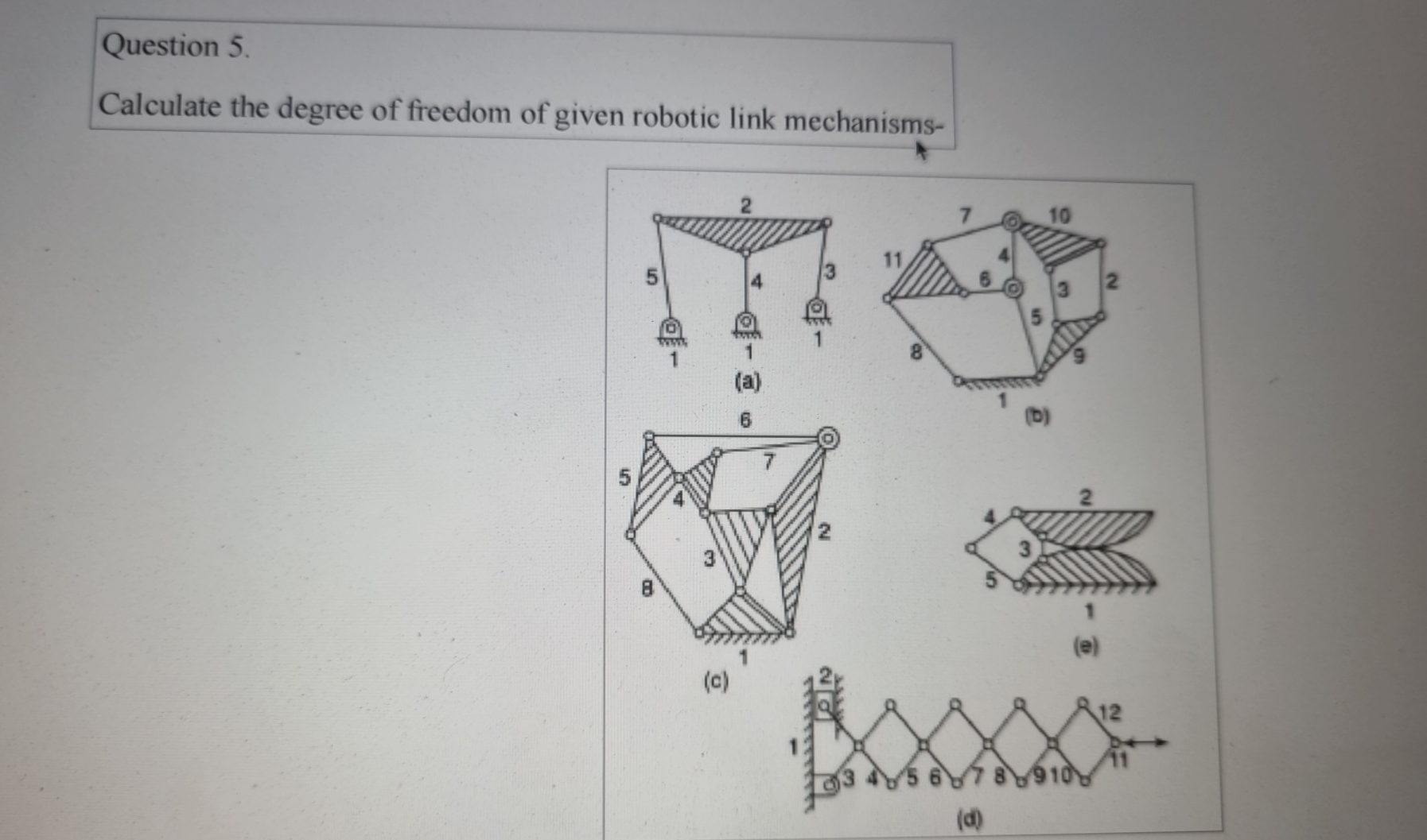 Solved Question 5.Calculate the degree of freedom of given | Chegg.com