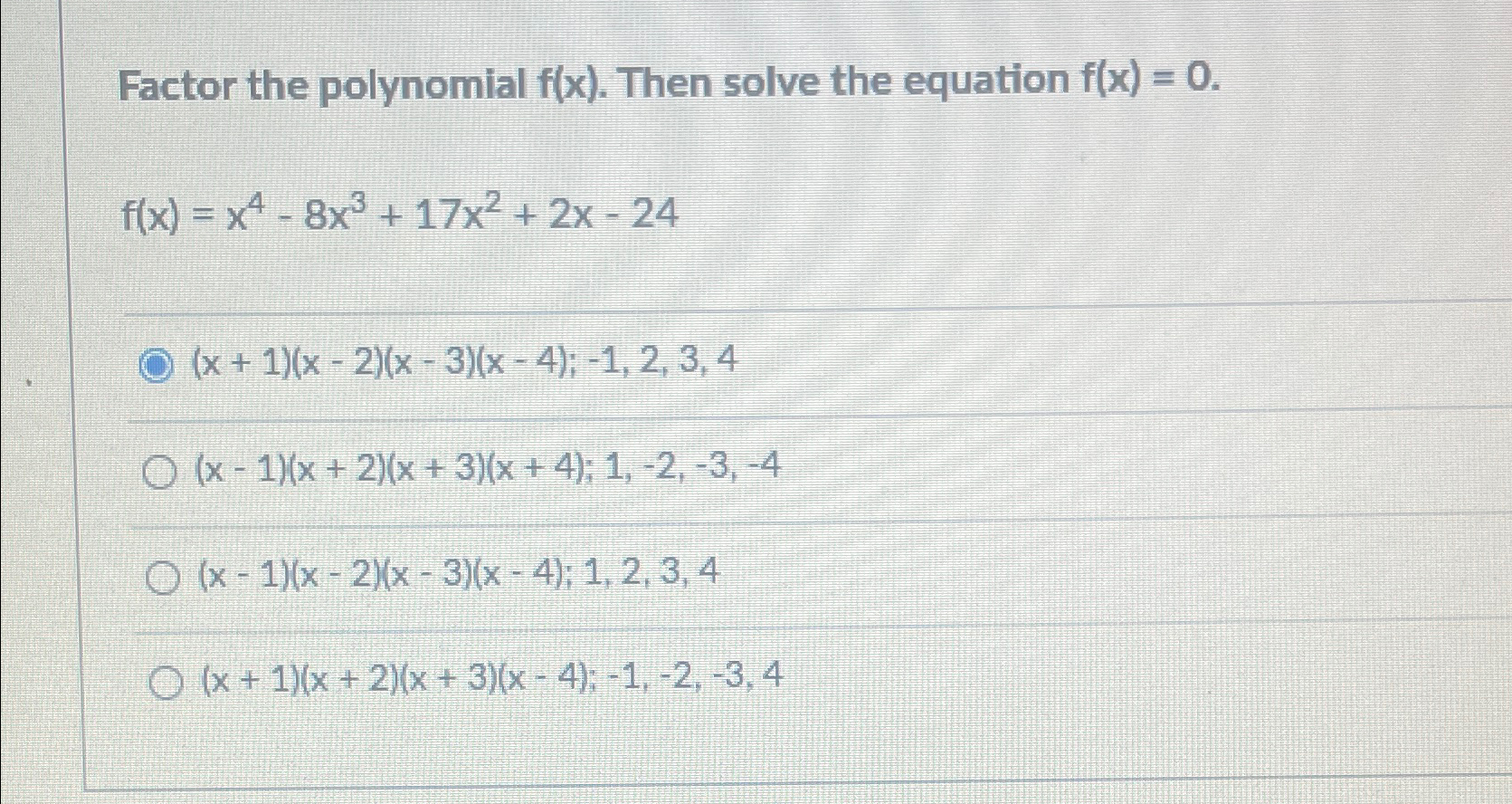 Solved Factor the polynomial f(x). ﻿Then solve the equation | Chegg.com