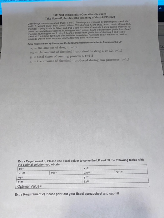 Solved Ise 2404 Deterministic Operations Research Take Home