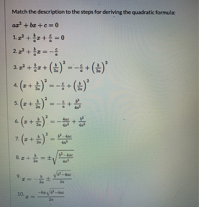Solved Match the description to the steps for deriving the | Chegg.com