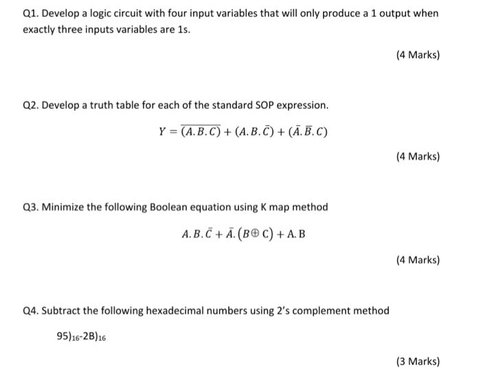 Solved Q1. Develop a logic circuit with four input variables | Chegg.com
