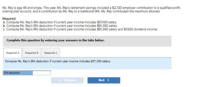 Ms. ﻿Ray is age 46 ﻿and single. This year, Ms. ﻿Ray's | Chegg.com