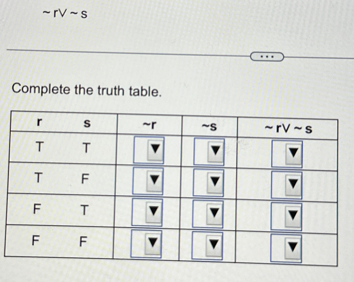 Solved ∼rvv∼sComplete the truth | Chegg.com