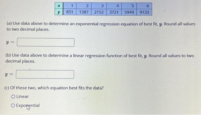 Solved Use exponential regression to find an exponential | Chegg.com