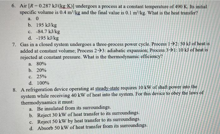 Solved a. 6. Air [R -0.287 kJ/(kg:K] undergoes a process at | Chegg.com