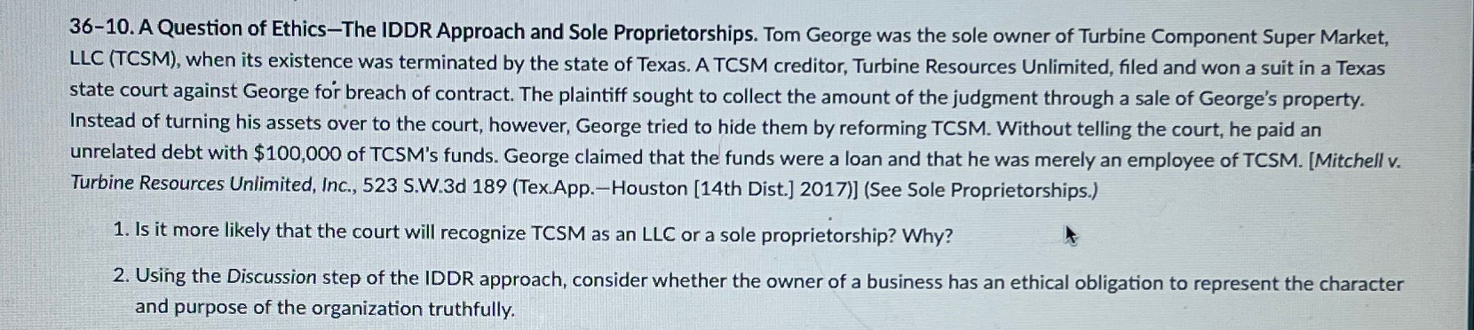 Solved 36-10. ﻿A Question of Ethics-The IDDR Approach and | Chegg.com