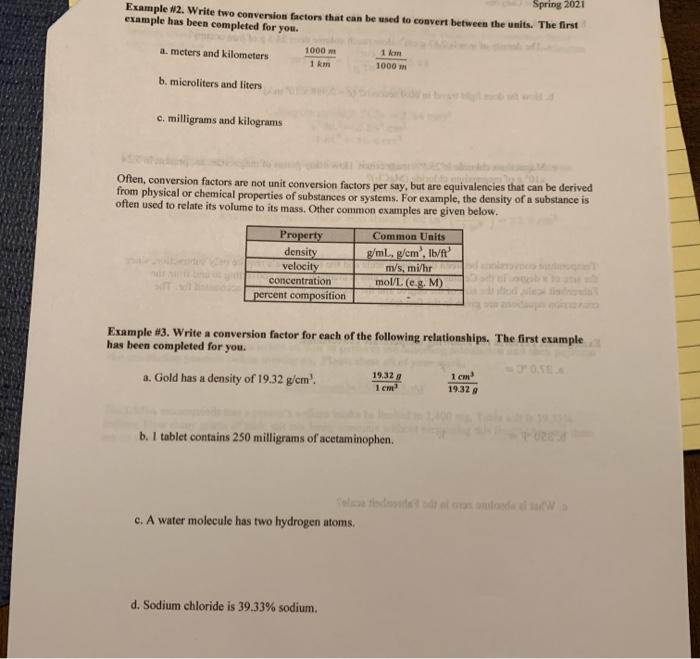 Solved Spring 2021 Example #2. Write two conversion factors | Chegg.com