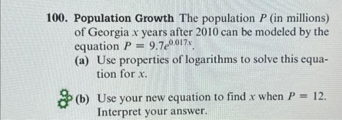 Solved 100. Population Growth The population P (in millions) | Chegg.com