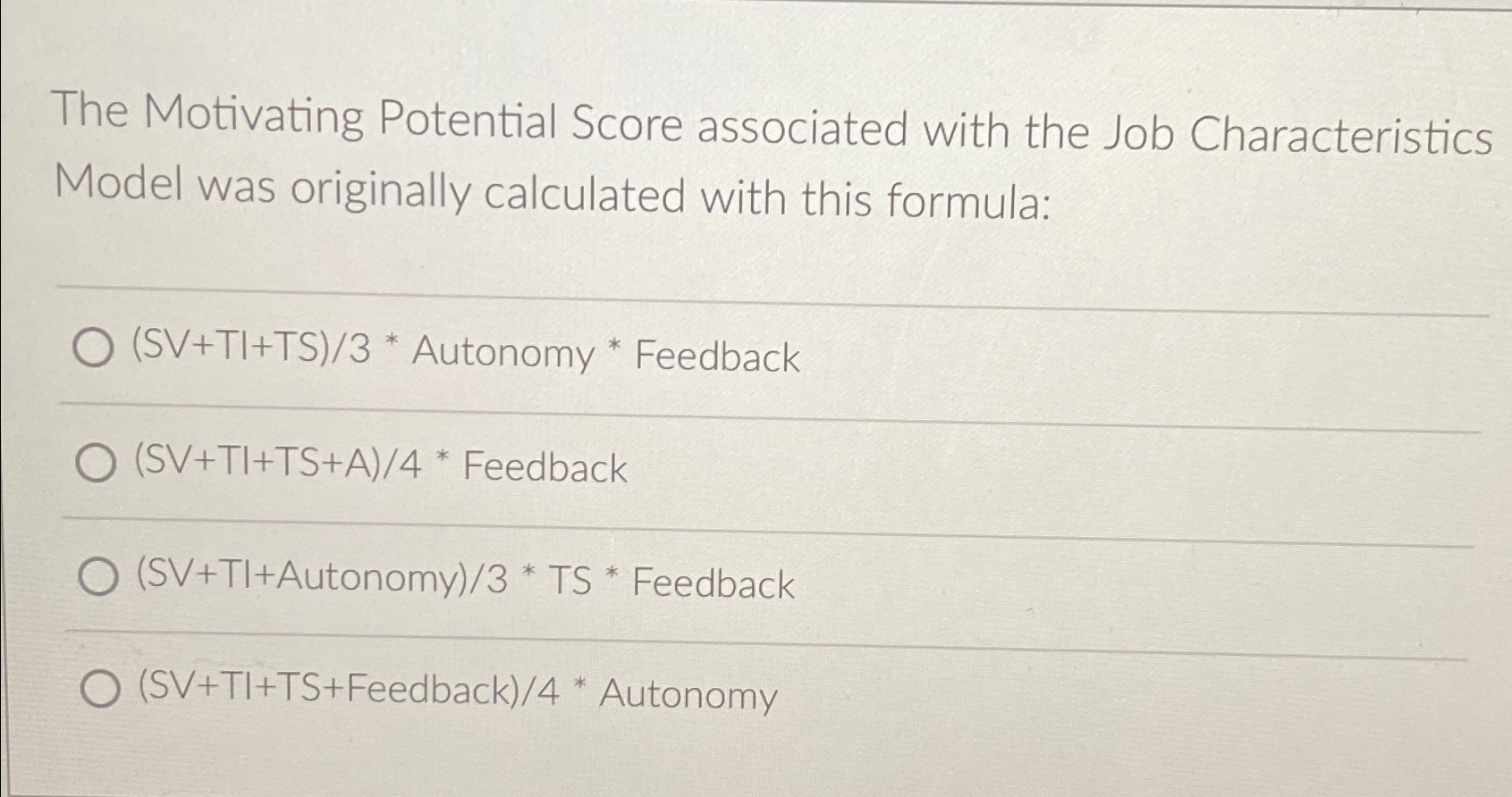 Solved The Motivating Potential Score associated with the | Chegg.com