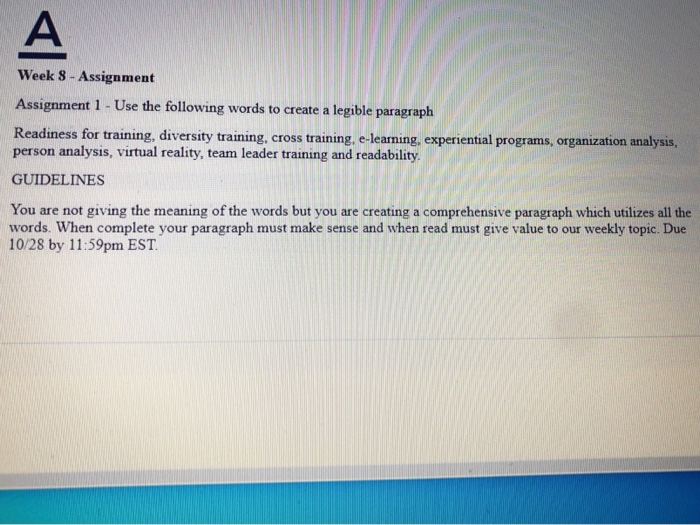 Solved A Week 8 - Assignment Assignment 1 - Use the | Chegg.com
