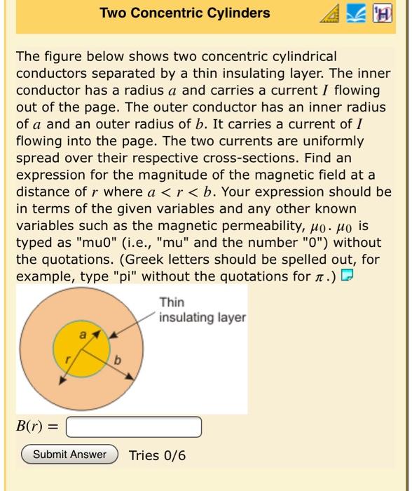 Solved Two Concentric Cylinders The figure below shows two | Chegg.com