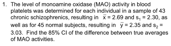 Solved 1. The level of monoamine oxidase (MAO) activity in | Chegg.com