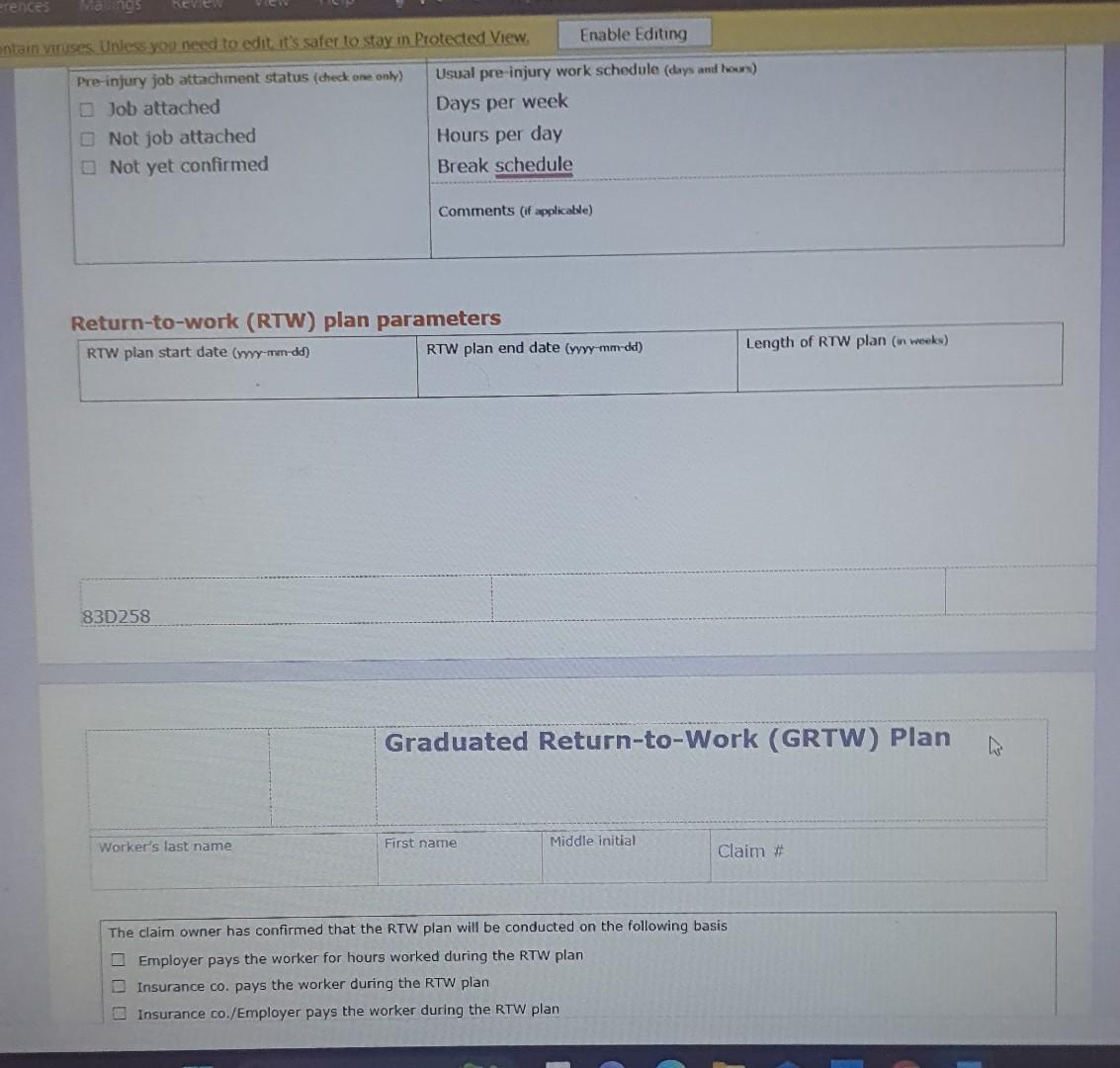 Graduated Return-to-Work (GRTW) Plan | Chegg.com