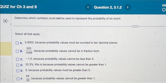 Solved QUIZ for Ch 3 and 9 K Determine which numbers could | Chegg.com