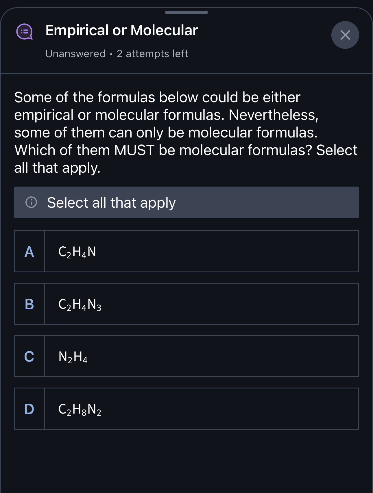 Solved Unanswered *2 ﻿attempts leftSome of the formulas | Chegg.com