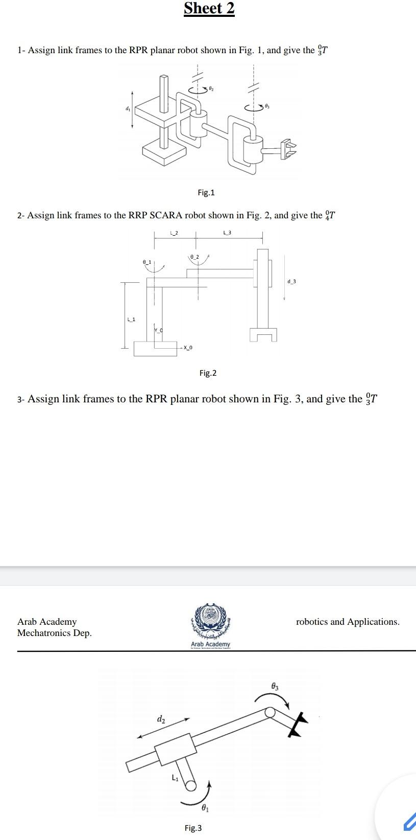 Solved Sheet 2 1- Assign link frames to the RPR planar robot | Chegg.com