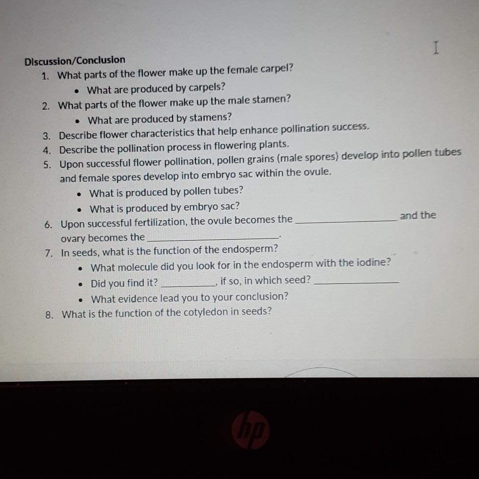 Solved Discussion/Conclusion I 1. What parts of the flower | Chegg.com