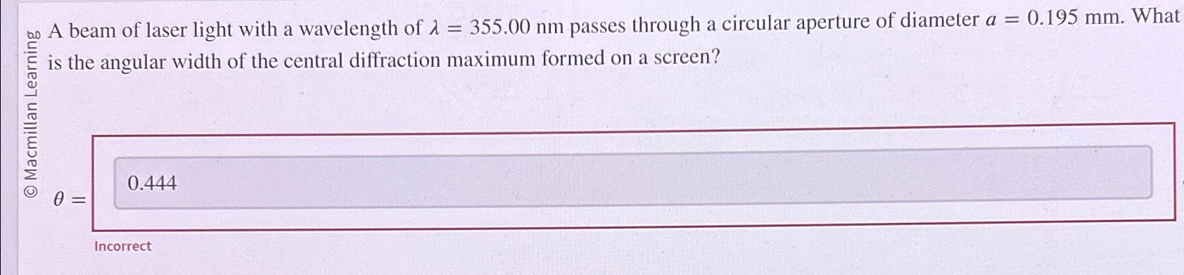 Solved A beam of laser light with a wavelength of λ=355.00nm | Chegg.com