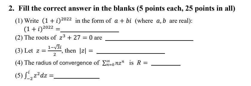 Solved 2. Fill the correct answer in the blanks (5 points | Chegg.com