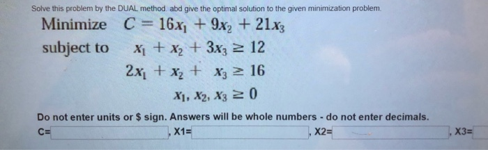 Solved Solve this problem by the DUAL method, abd give the | Chegg.com