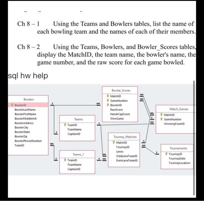 Solved Ch 8-1 Using the Teams and Bowlers tables, list the | Chegg.com