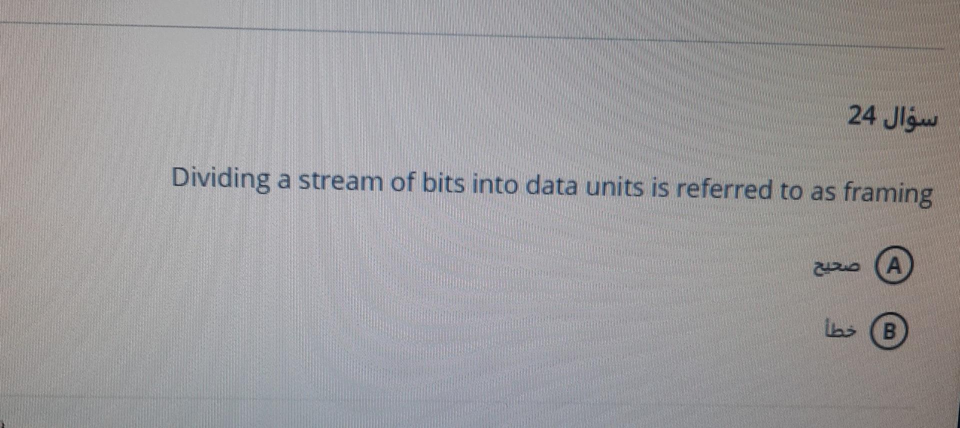 Solved السؤال 24 Dividing a stream of bits into data units | Chegg.com