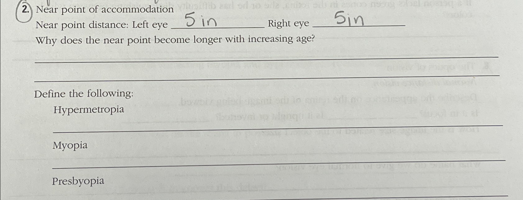 Solved Near point of accommodation Near point distance: Left | Chegg.com
